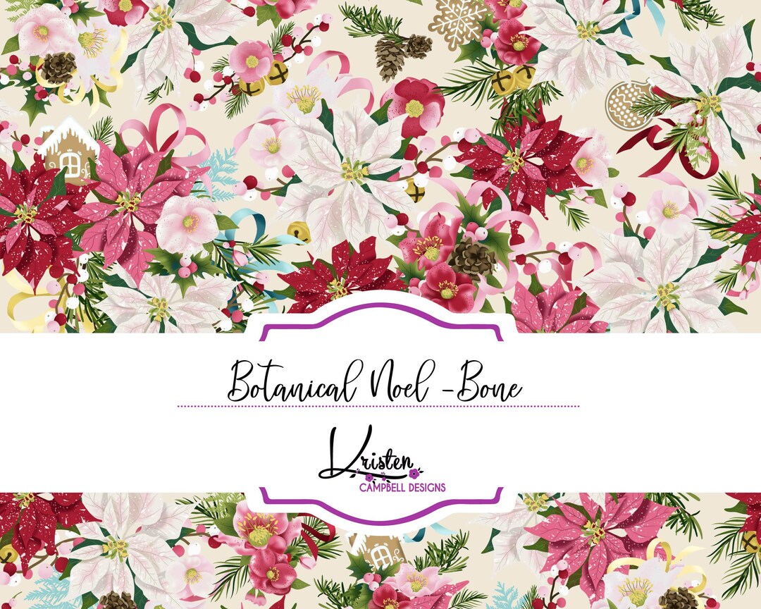 Christmas Floral Scrapbooking Digital Paper, Poinsettia Seamless ...