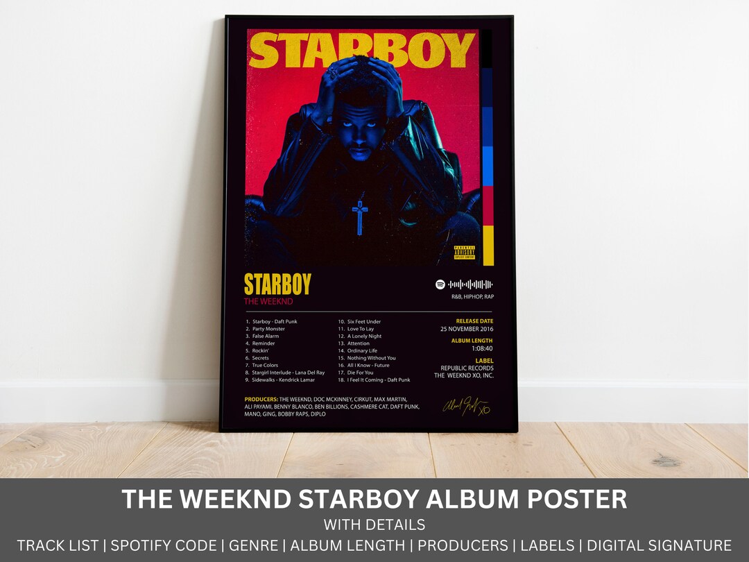 The Weeknd Starboy 2016 Album Poster Digital Print, the Weeknd Merch ...