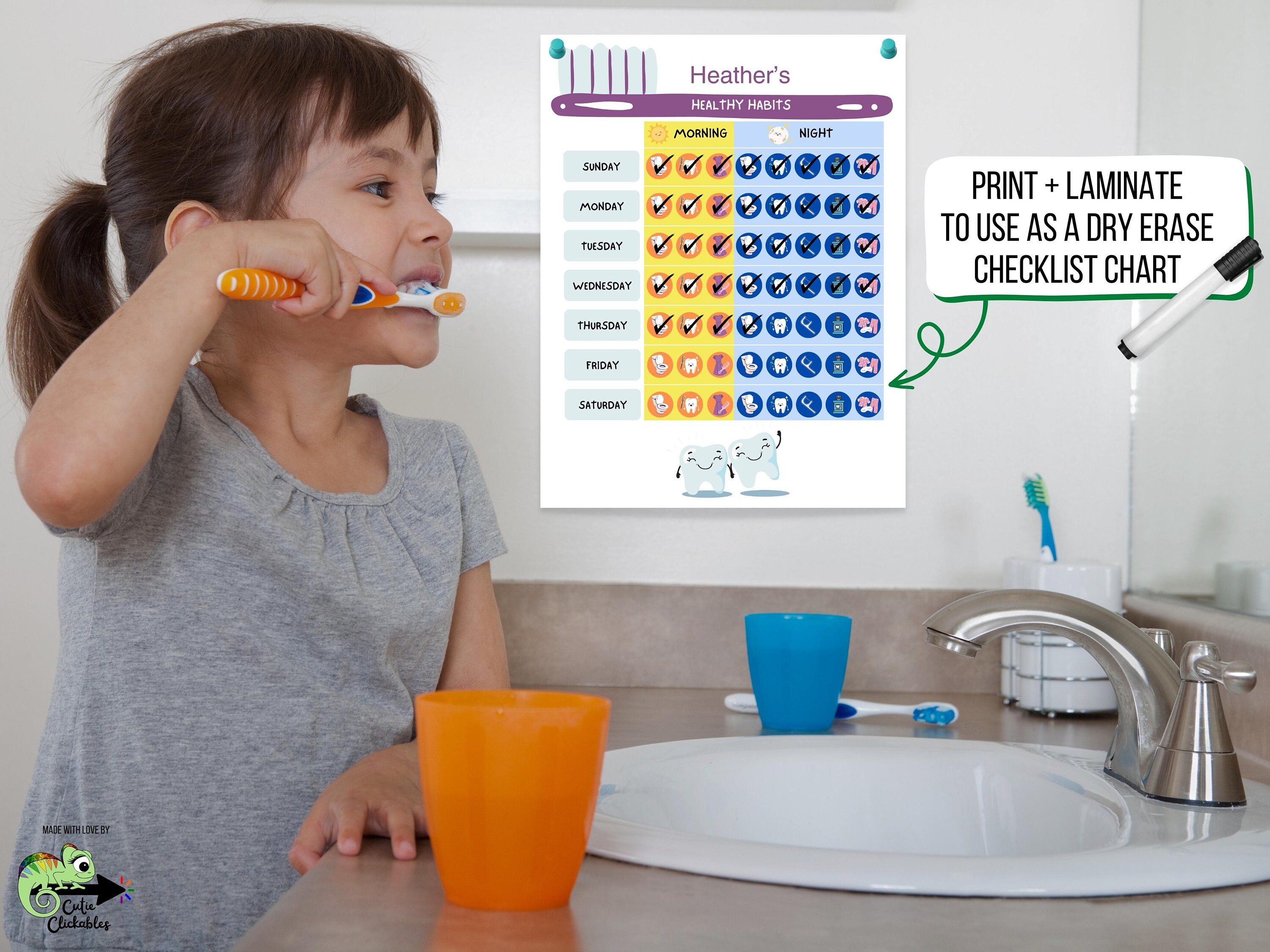 Brush Teeth Printable Chart, Toddler Brushing, Teeth Brushing Chart ...