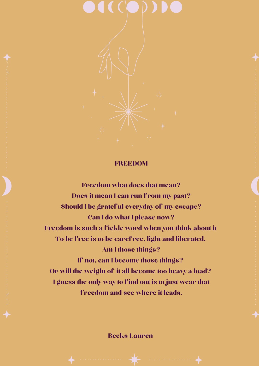 Freedom Poem Becks Lauren - Etsy