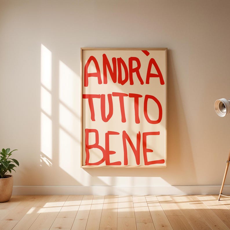 Italian Tutto Bene Wall Art Red Pink Vintage Poster Print Decor Retro ...