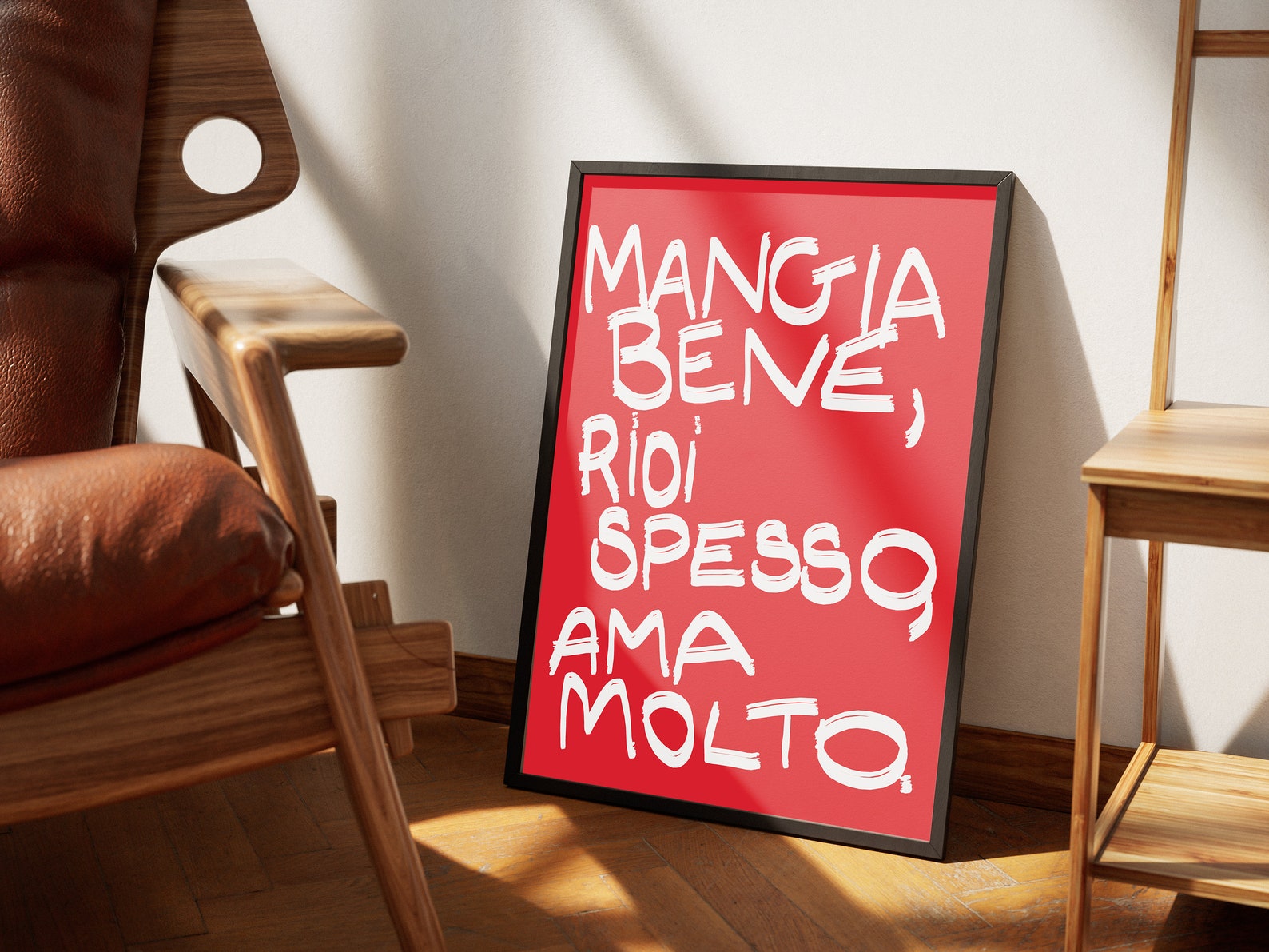 Italian Mangia Bene Wall Art Red Vintage Poster Print Decor, Retro Hand ...