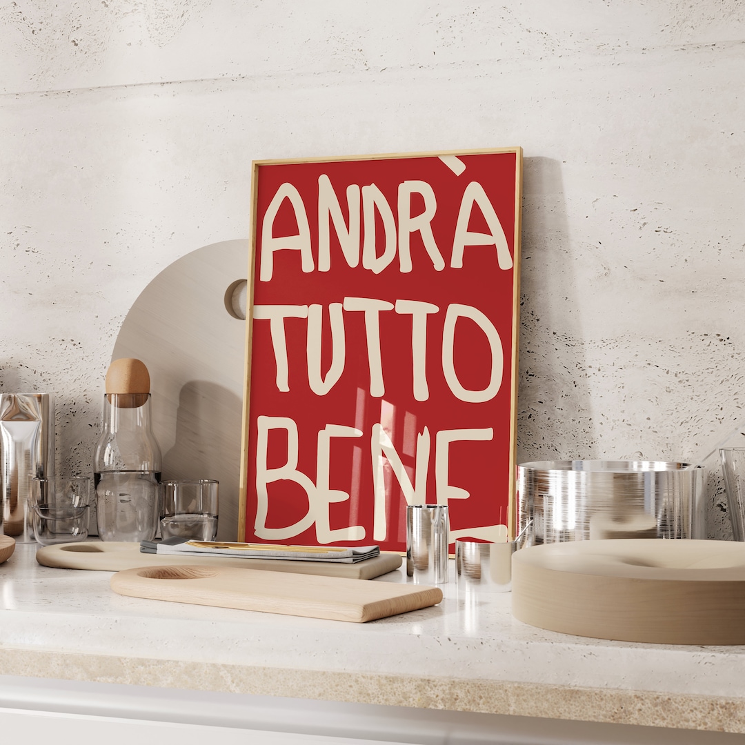 Italian Tutto Bene Wall Art Red Vintage Poster Print Decor Retro Hand ...