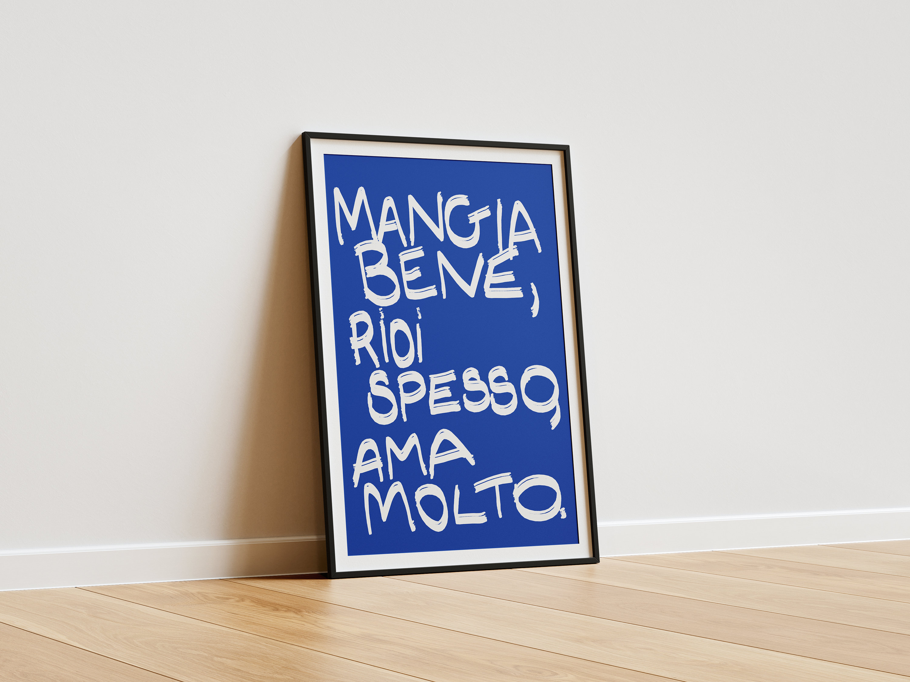 Italian Mangia Bene Wall Art Blue Vintage Poster Print Decor, Retro ...