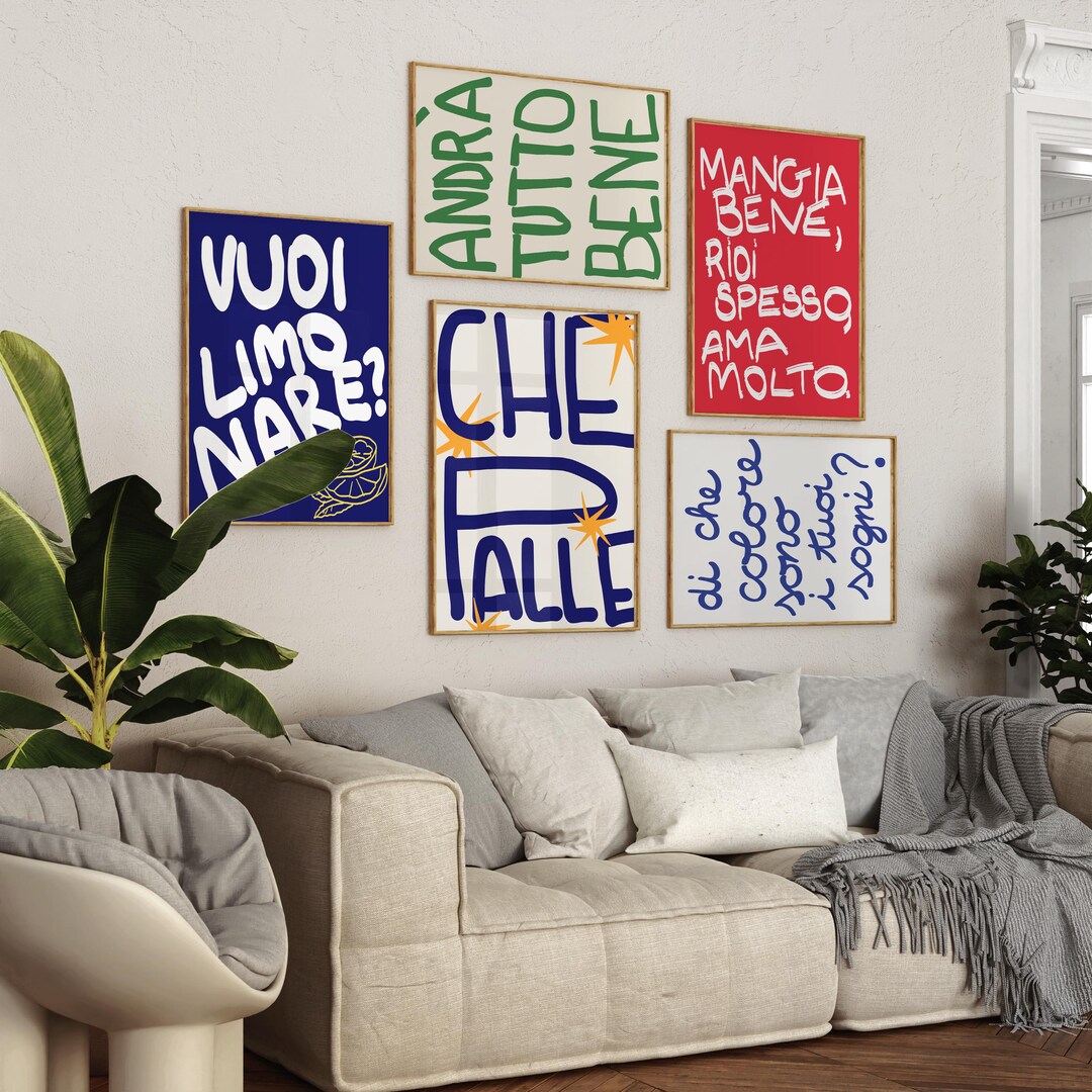 Italian Sayings Gallery Wall Art Bundle Mangia Bene Wall Art Retro Hand ...