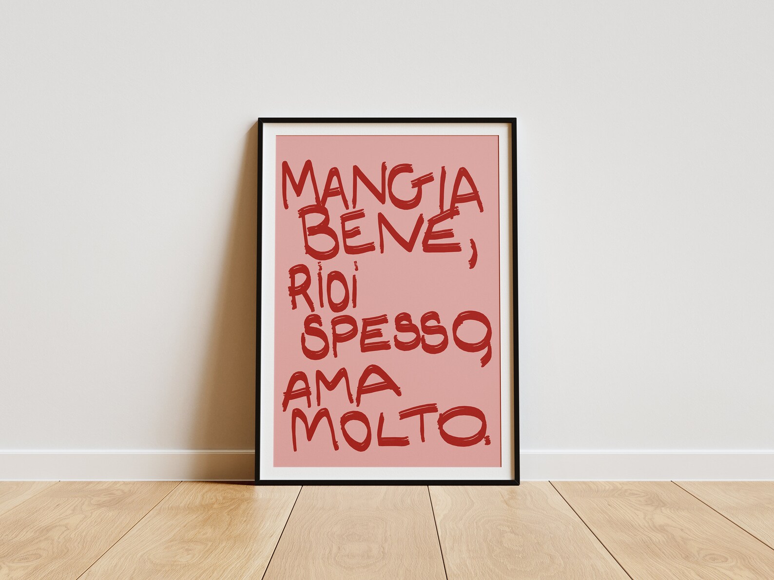 Italian Mangia Bene Wall Art Red Vintage Poster Print Decor, Retro Hand ...