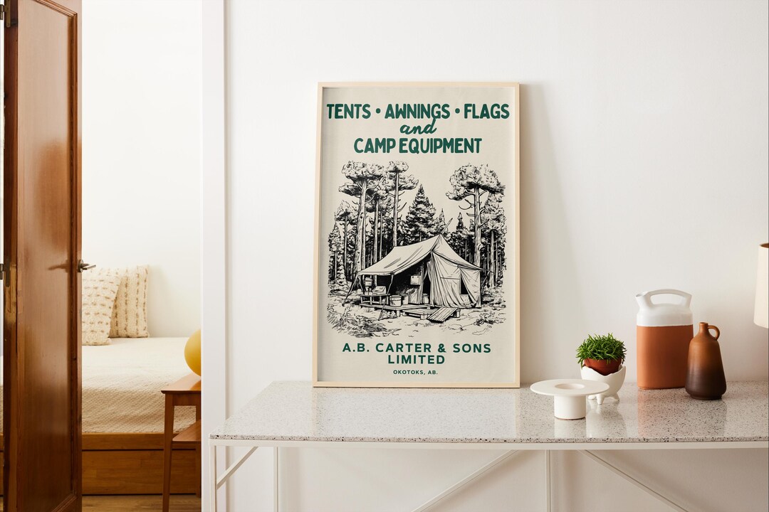 Retro Camping Art Print Vintage Outdoors Poster Mountaineering Decor ...