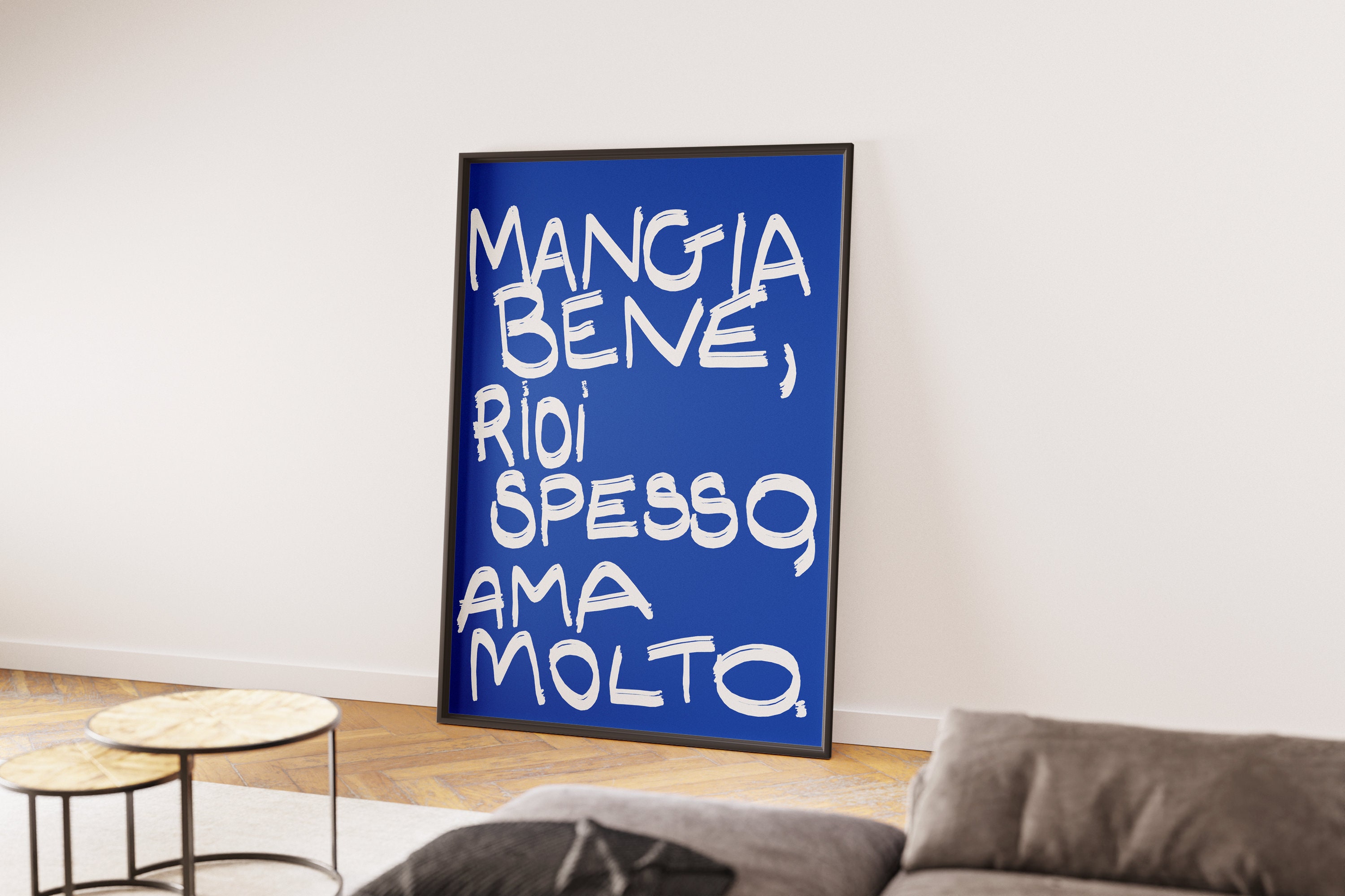 Italian Mangia Bene Wall Art Blue Vintage Poster Print Decor, Retro ...