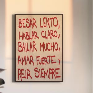 Spanish Besar Lento Wall Art Red Vintage Poster Print Decor, Retro Hand ...