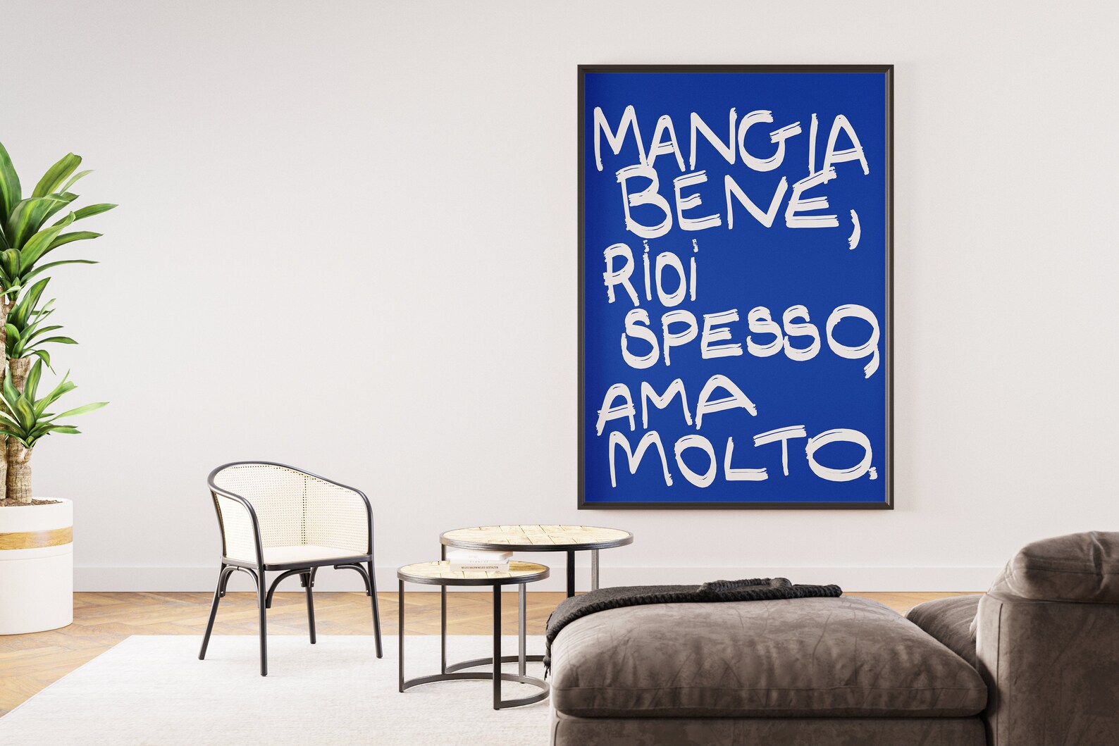 Italian Mangia Bene Wall Art Blue Vintage Poster Print Decor, Retro ...