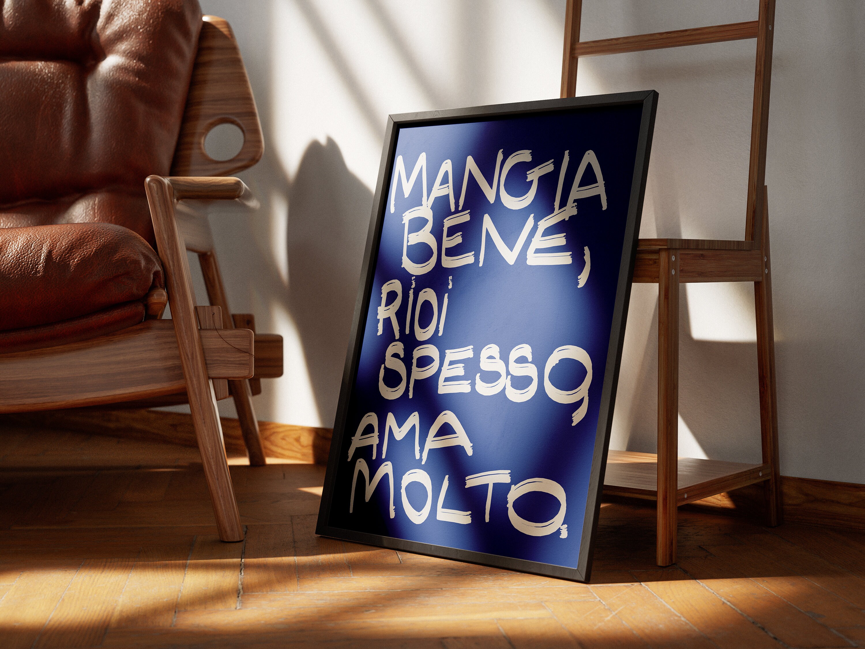 Italian Mangia Bene Wall Art Blue Vintage Poster Print Decor, Retro ...