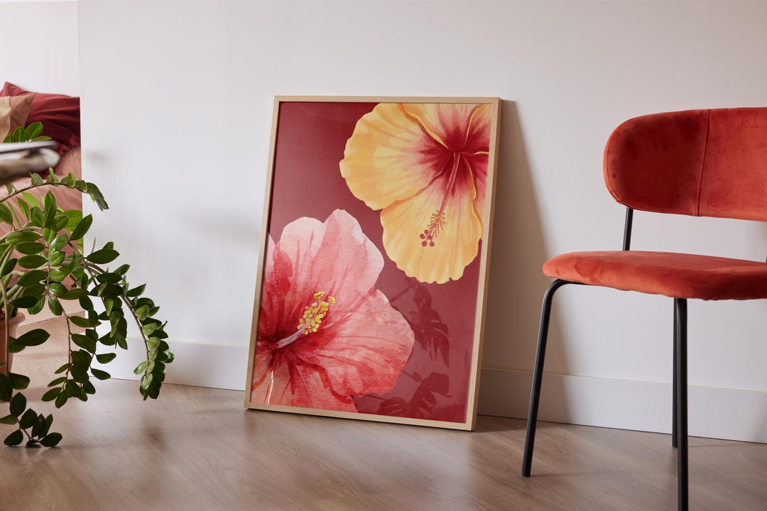 Tropical Floral Wall Art Digital Download Watercolour Hibiscus Flower ...