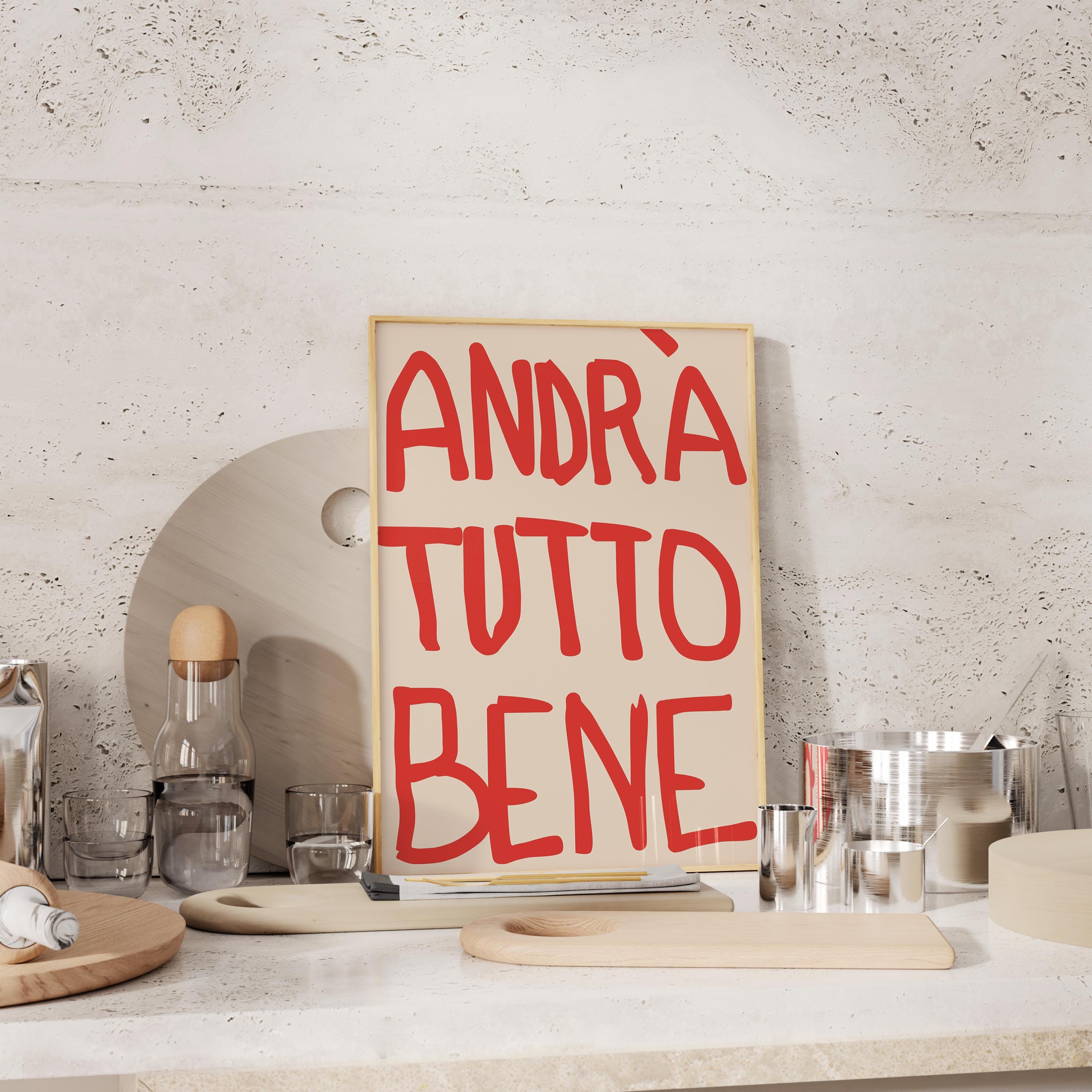 Italian Tutto Bene Wall Art Red Pink Vintage Poster Print Decor Retro ...