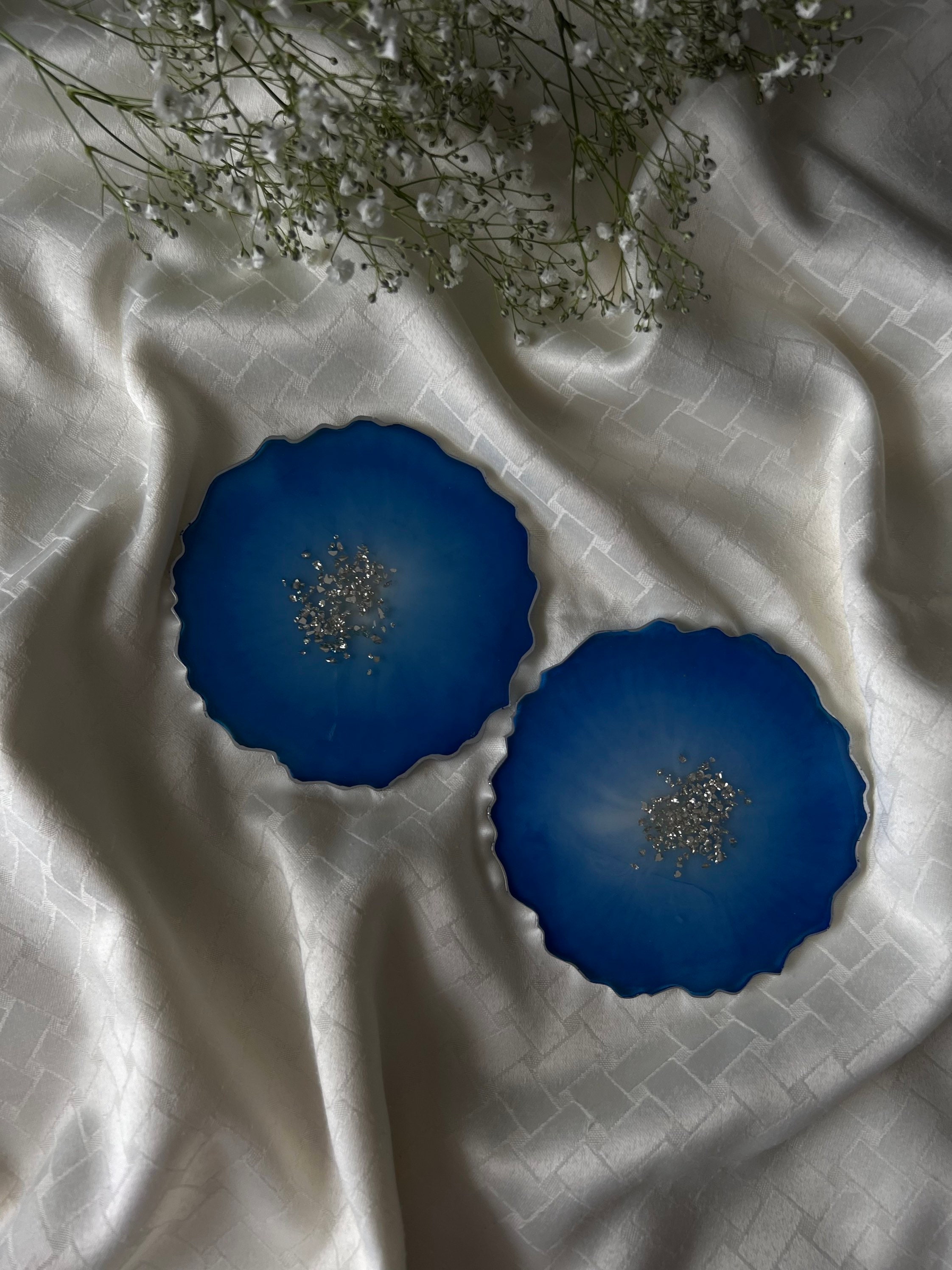 Blue Resin Coasters With Silver Crushed Glass - Etsy