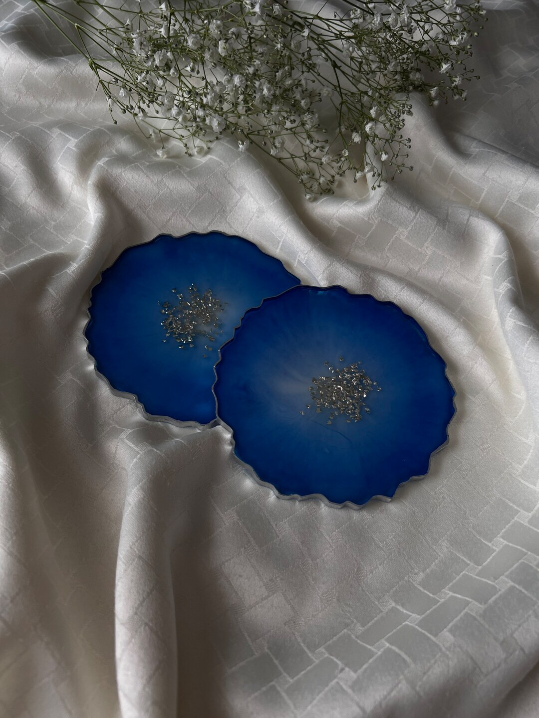 Blue Resin Coasters With Silver Crushed Glass - Etsy