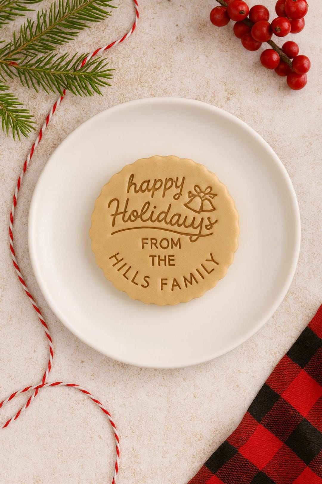 Happy Holidays Christmas Custom Cookie Cutter Stamp | Personalised Name ...