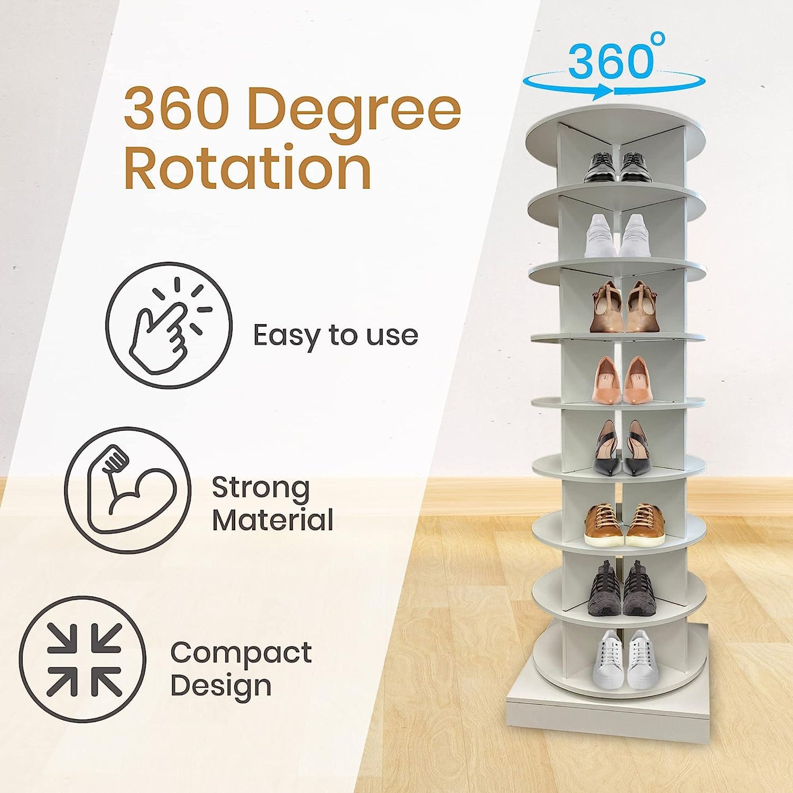 Rotating Wooden 8 Layers Shoe Rack 360 Degrees Space Saving Shoe ...
