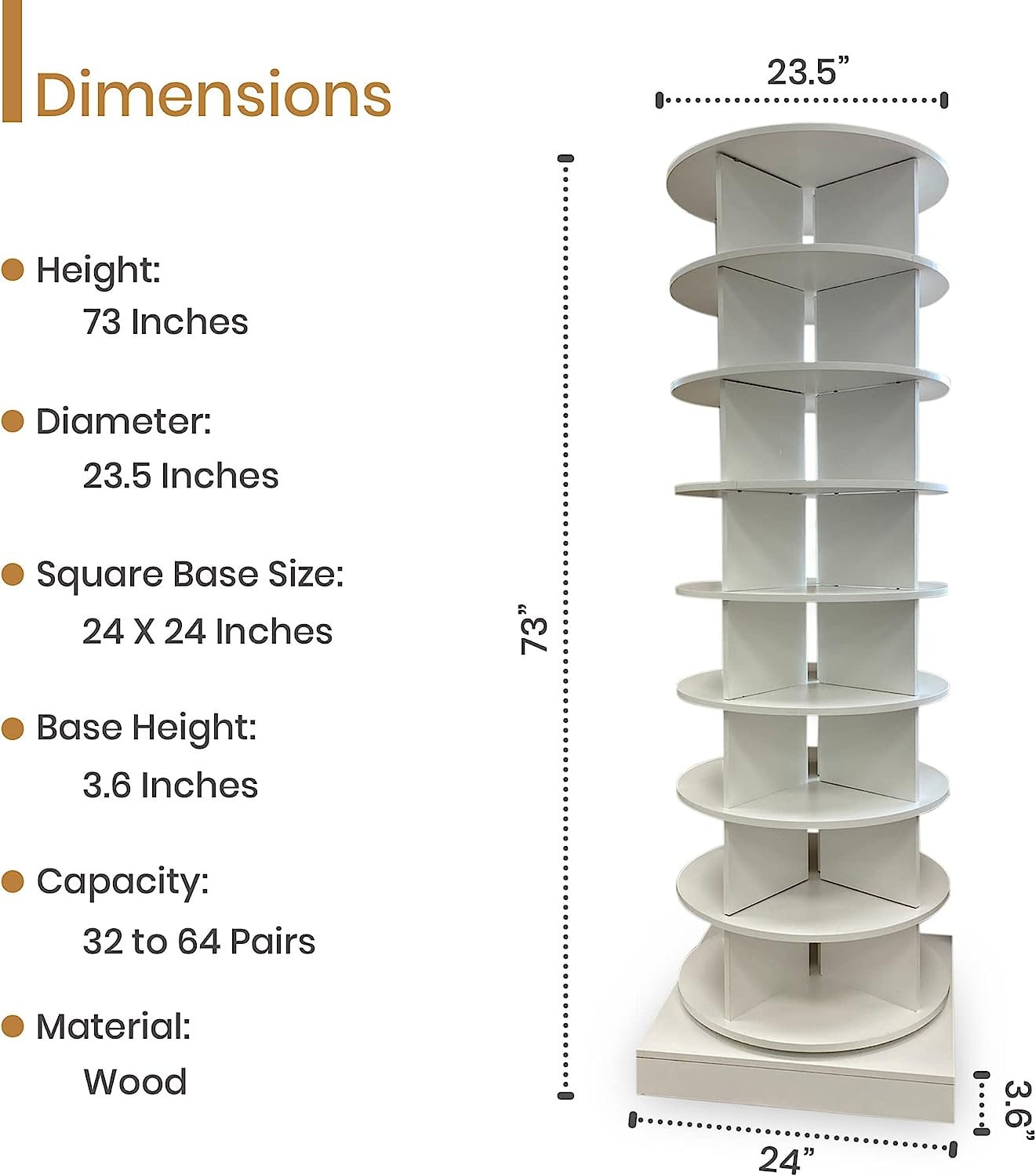 Rotating Wooden 8 Layers Shoe Rack 360 Degrees Space Saving Shoe ...
