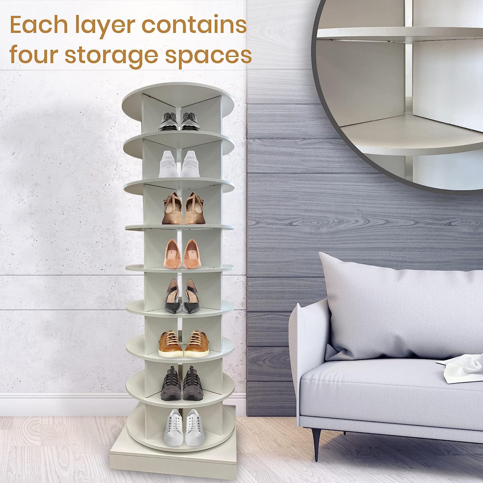 Rotating Wooden 8 Layers Shoe Rack 360 Degrees Space Saving Shoe ...