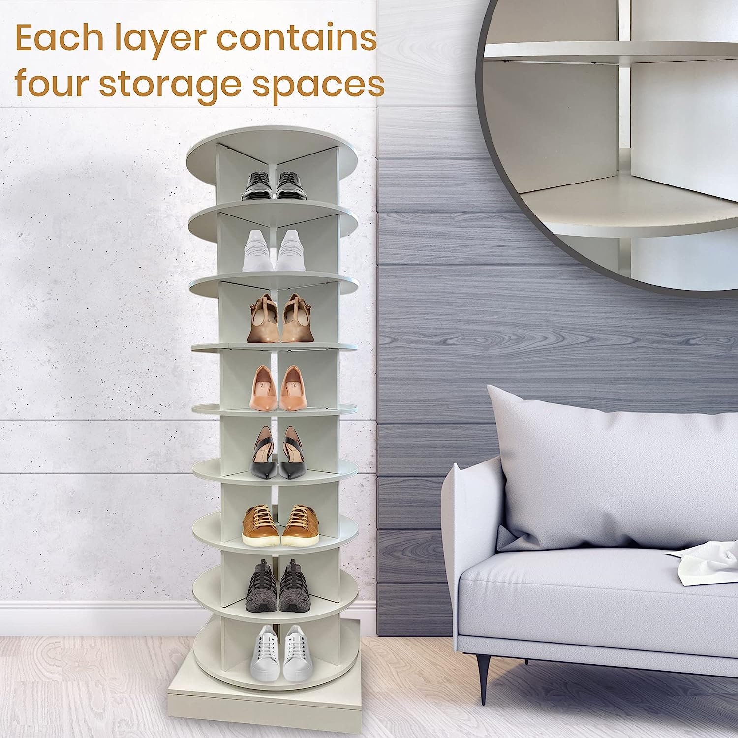 Rotating Wooden 8 Layers Shoe Rack 360 Degrees Space Saving Shoe ...
