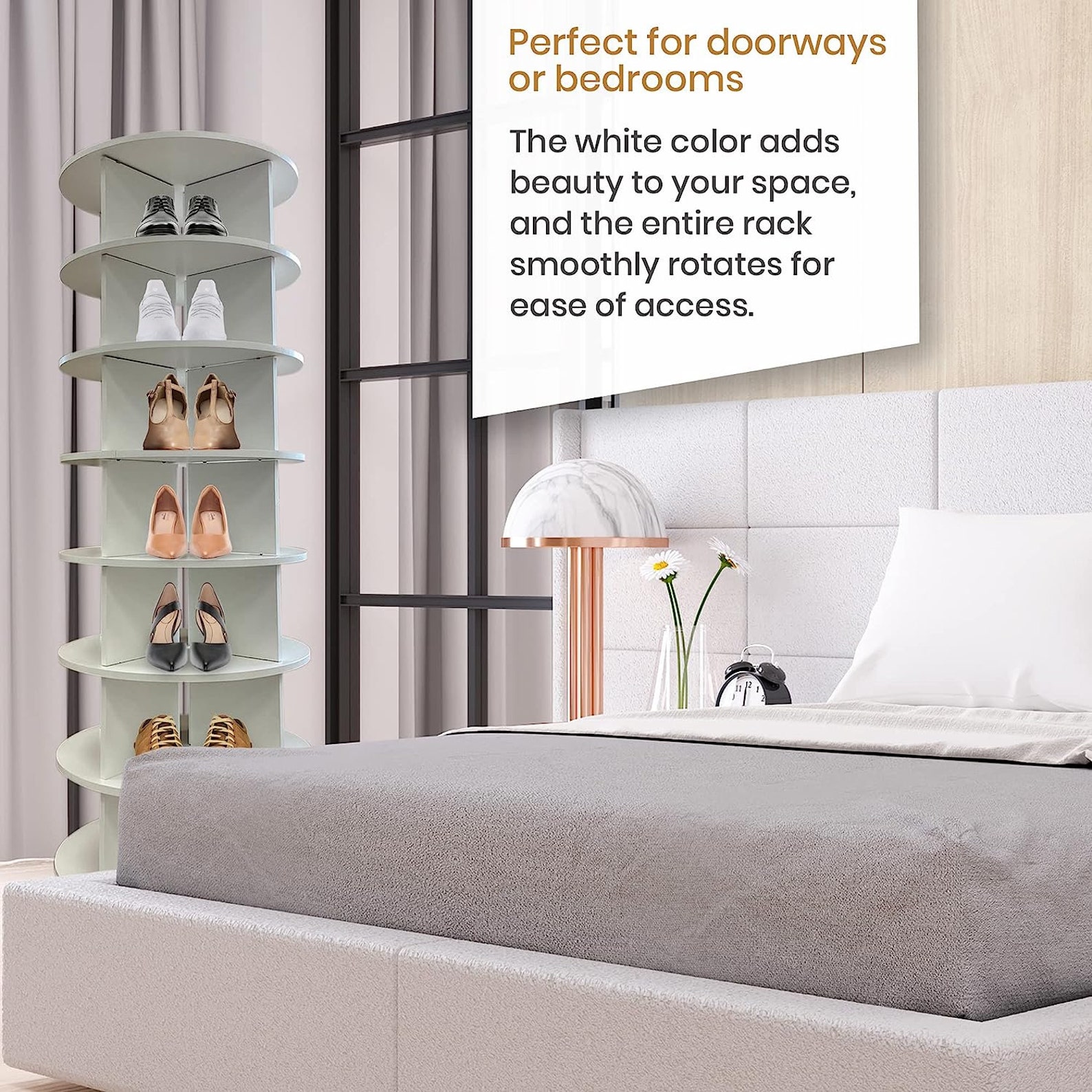 Rotating Wooden 8 Layers Shoe Rack 360 Degrees Space Saving Shoe ...