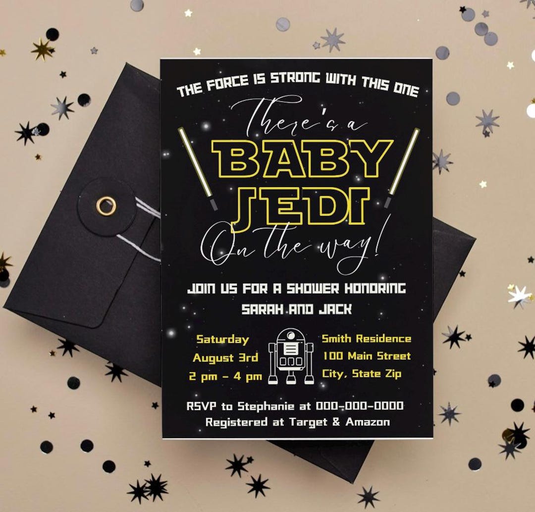 Editable Jedi Baby Shower Invitation Template, Custom Star Wars Party ...