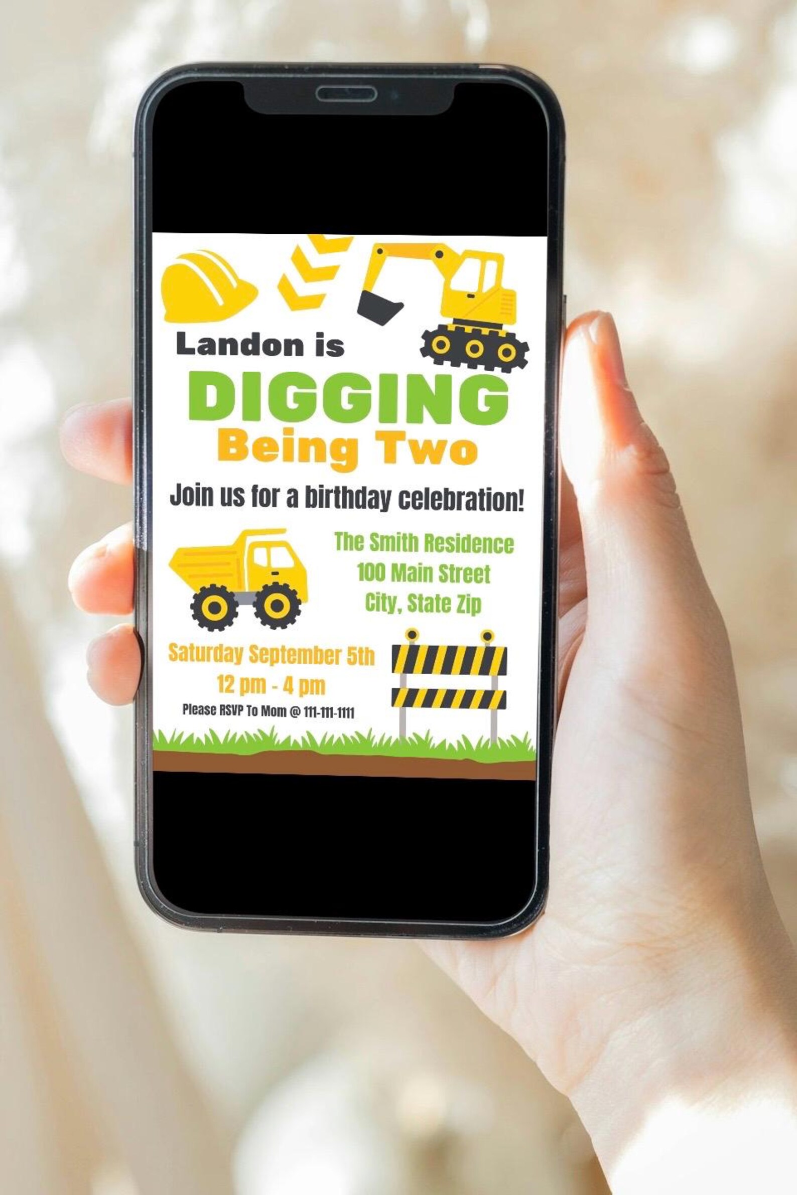 Construction Birthday Invitation Any Age, Custom Kids Birthday Evite ...