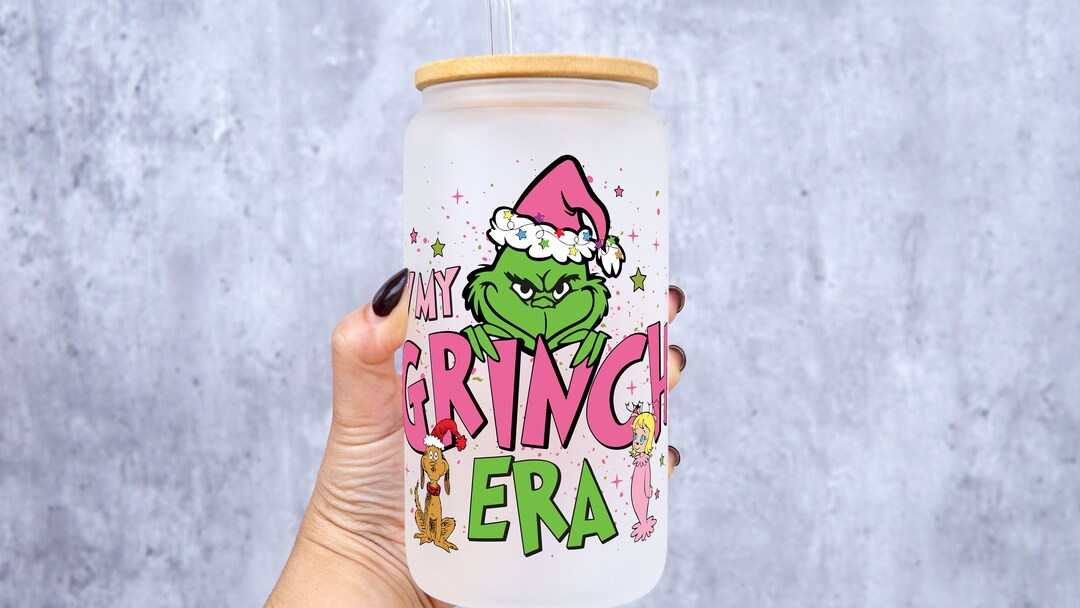 The Grinch Era Inspired Libbey Glass Can Cup Iced Coffee Cup - Etsy