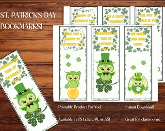 St Patricks Day Bookmarks, Printable Bookmark, Saint Patricks Day ...