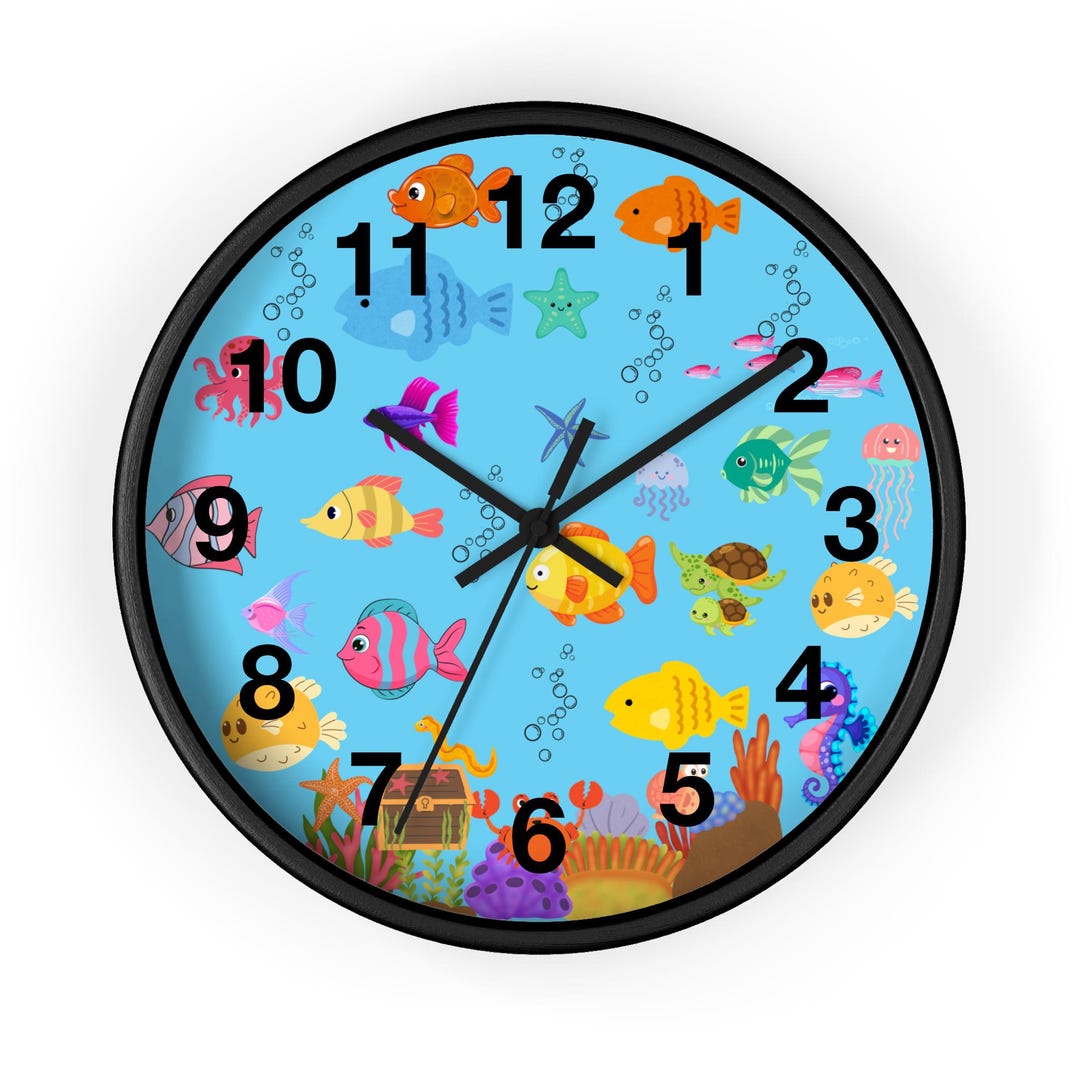 Sea Life Wall Clock, Kids Wall Clock, Back to School, Bedroom Decor ...