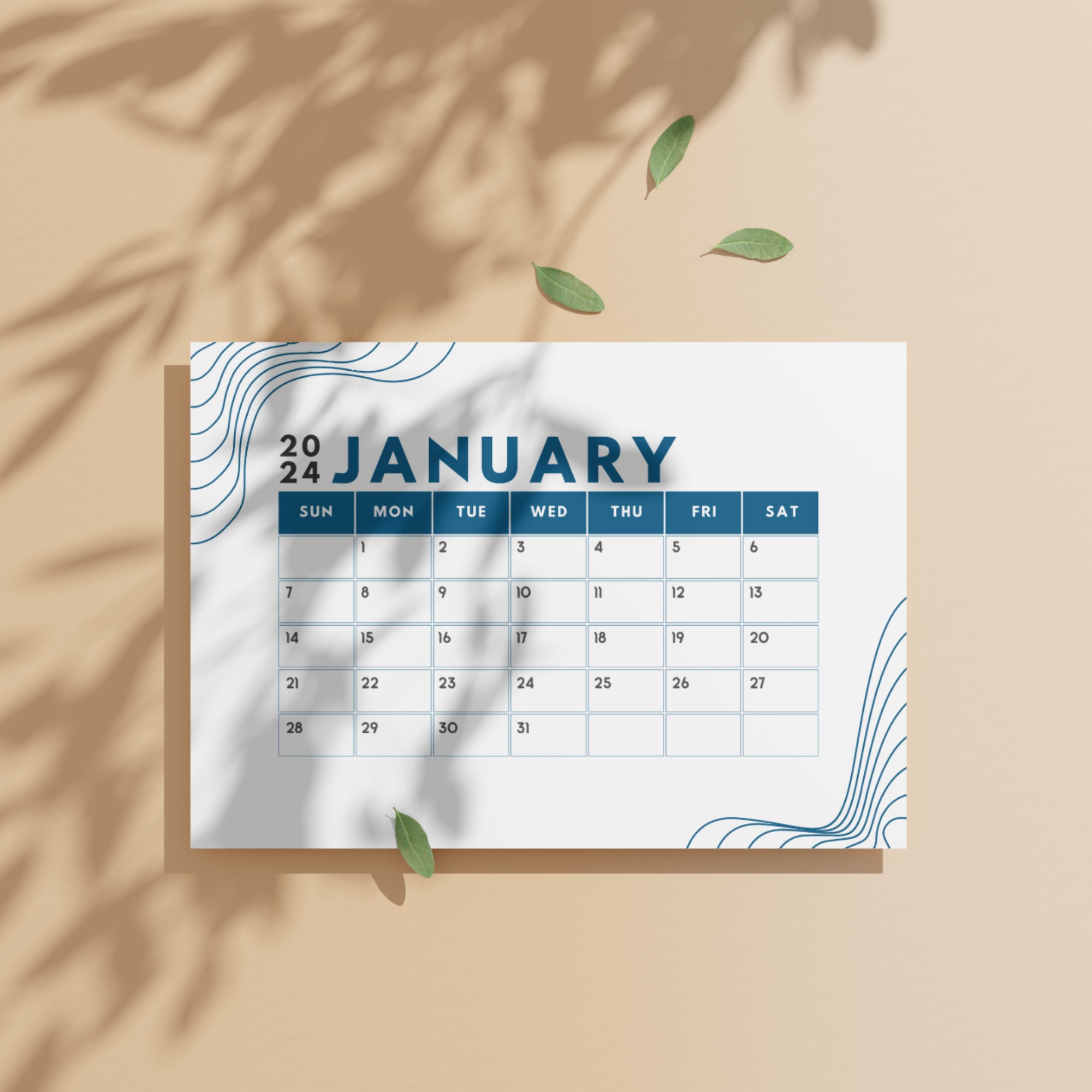2024 Printable Blue Calendar Minamalist Calendars Planners - Etsy