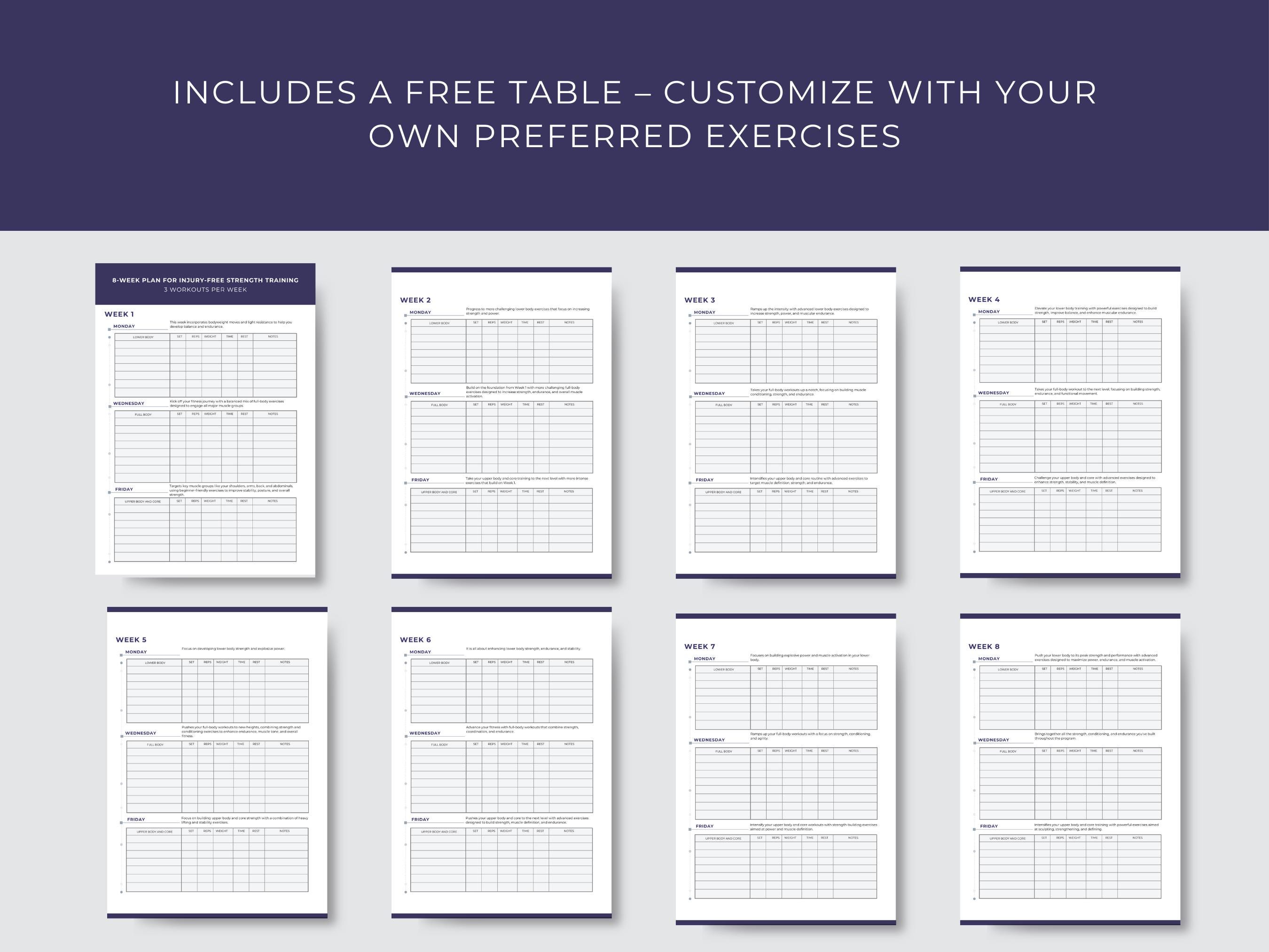 8-week Strength Training Plan - Injury Prevention - Full Body Fitness ...