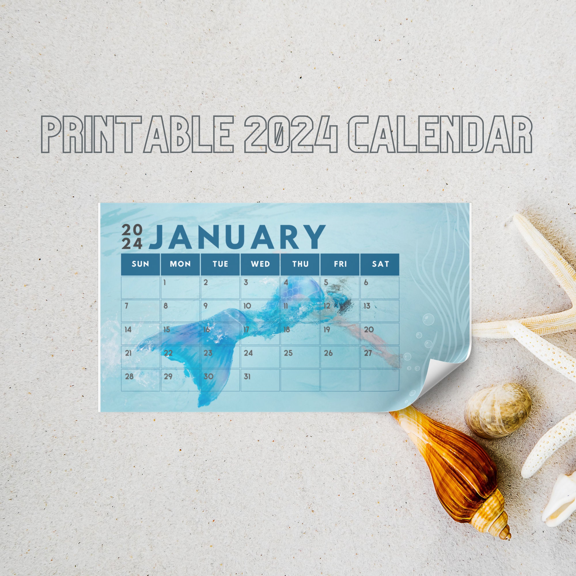 2024 Printable Mermaid Calendar Calendars Planners - Etsy