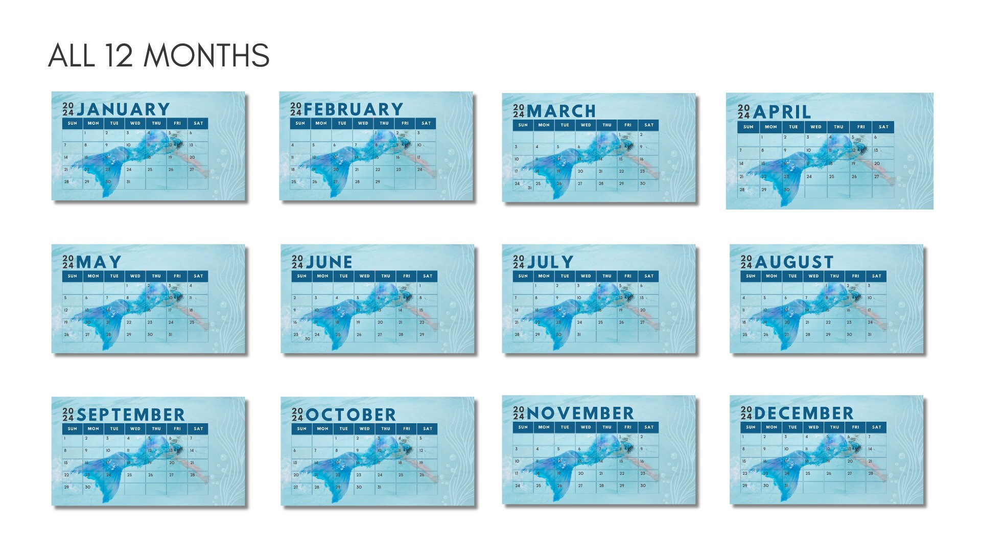 2024 Printable Mermaid Calendar Calendars Planners - Etsy