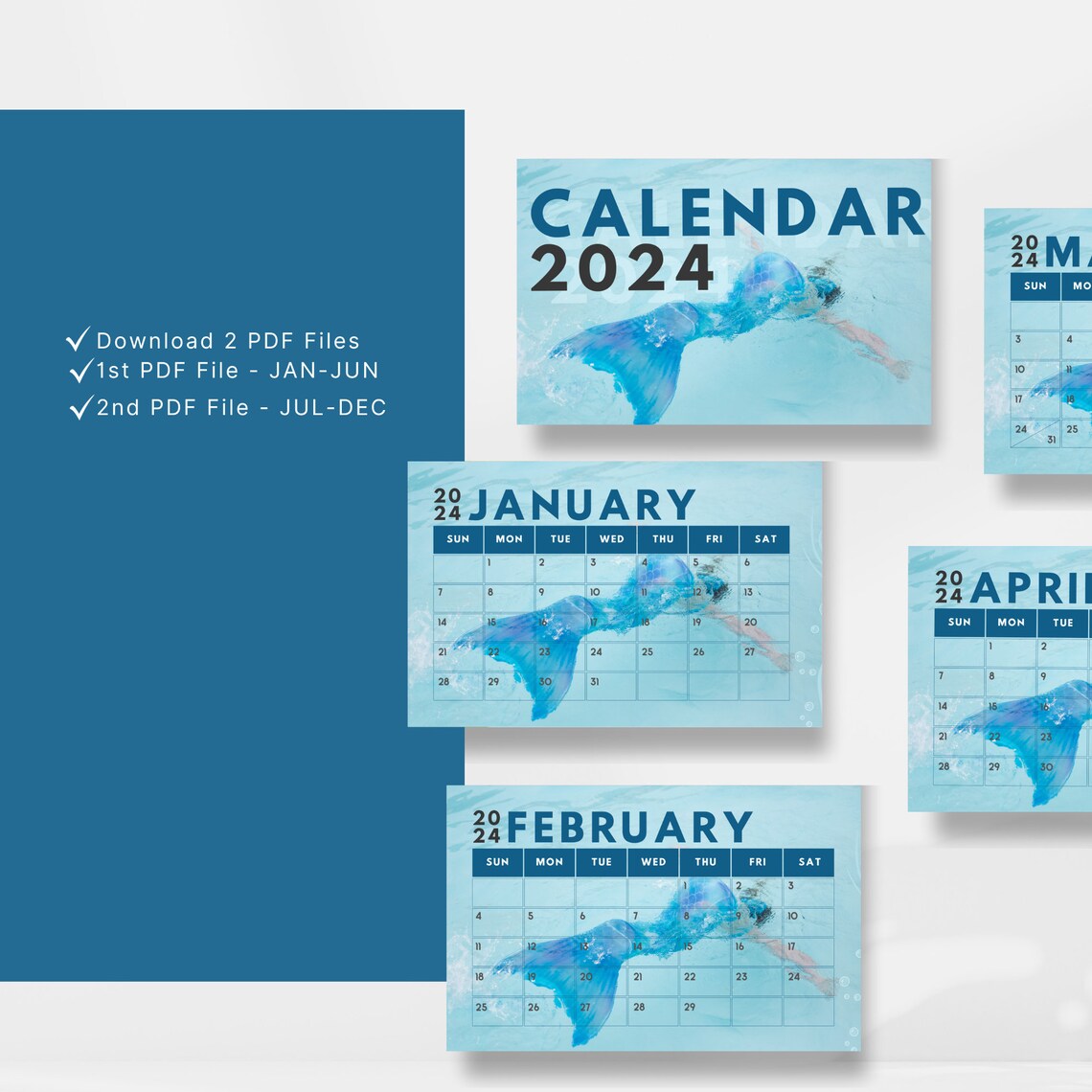 2024 Printable Mermaid Calendar Calendars Planners - Etsy