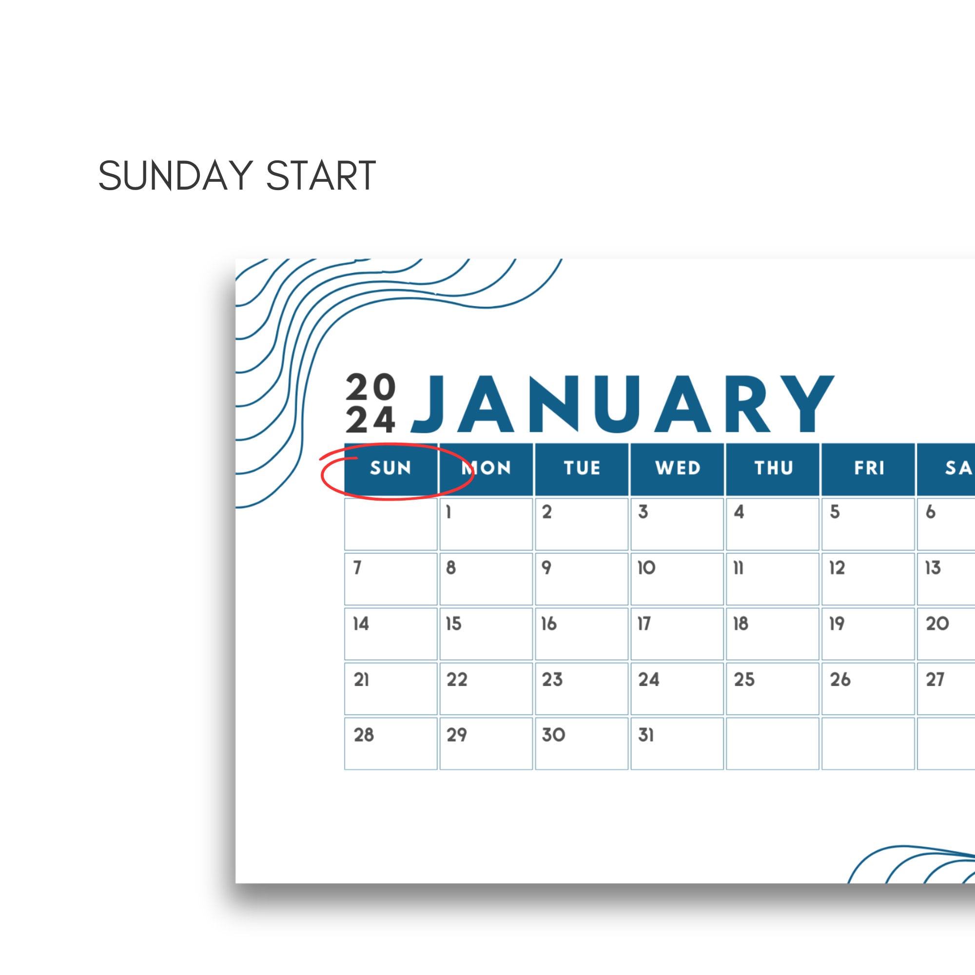 2024 Printable Blue Calendar Minamalist Calendars Planners - Etsy