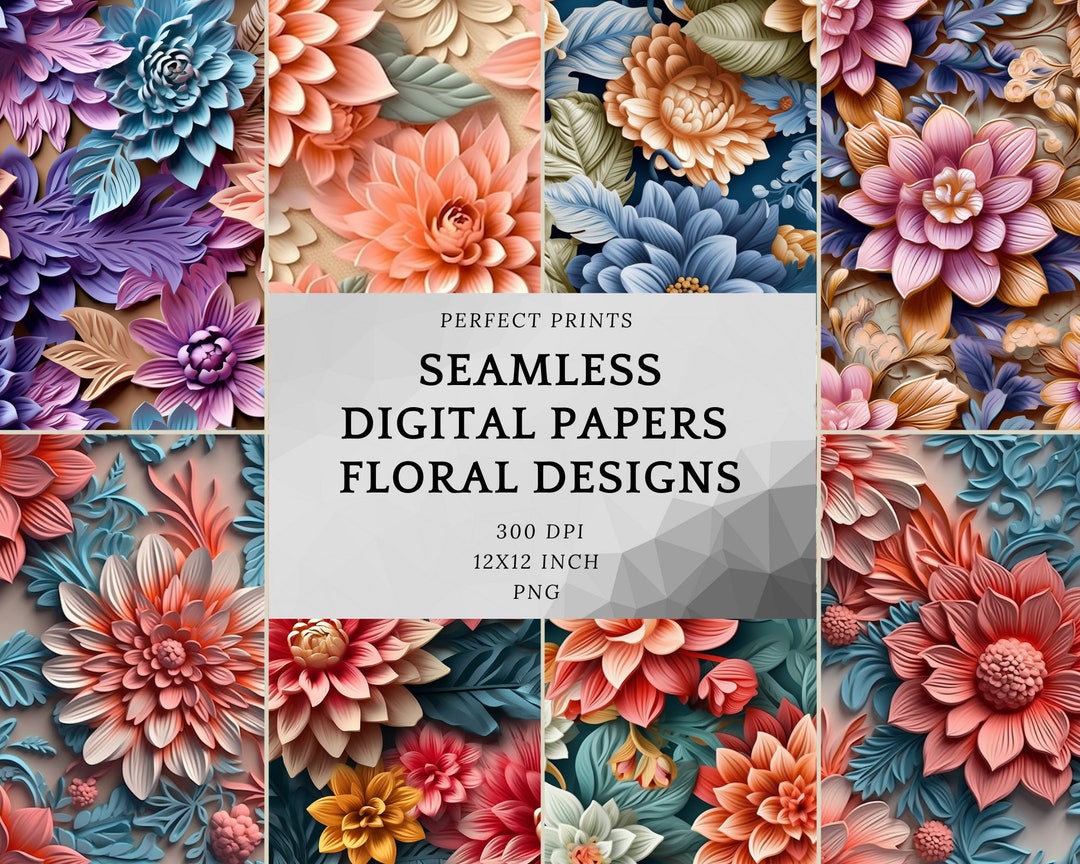 3D Floral Seamless Pattern, Flowers 3D Sublimation, Digital Download ...
