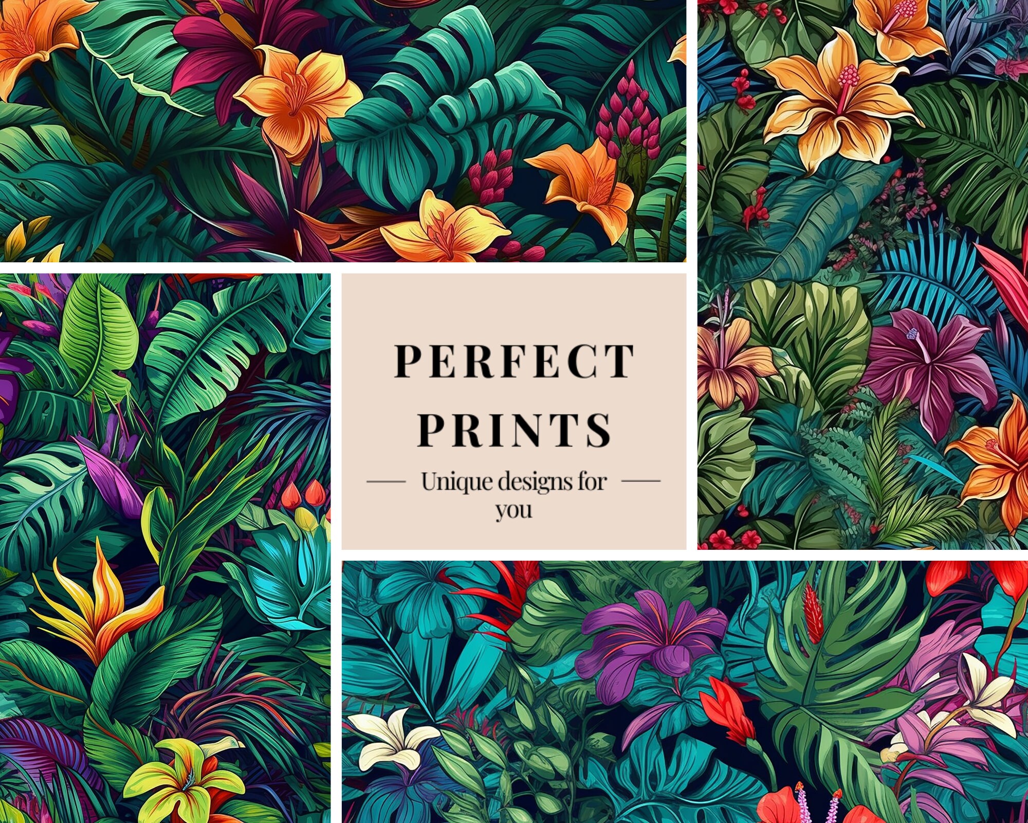 Tropical Rainforest Floral Seamless Design Floral Clipart - Etsy