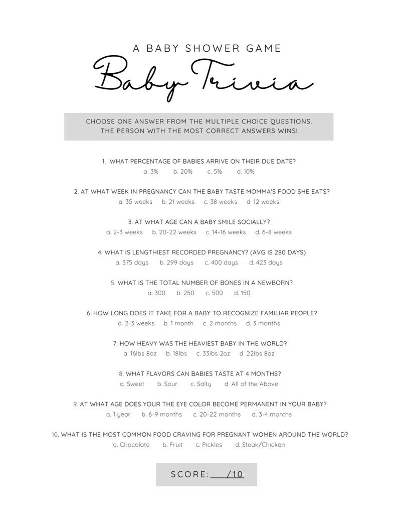 Minimalist Baby Trivia - Baby Shower Edition Digital Download - Etsy