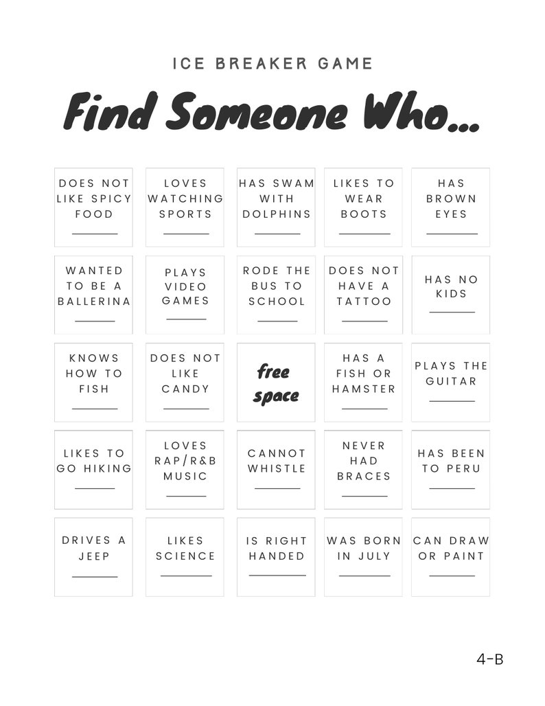 BINGO Ice Breaker Game Find Someone Who Edition Digital Download 2 Full ...