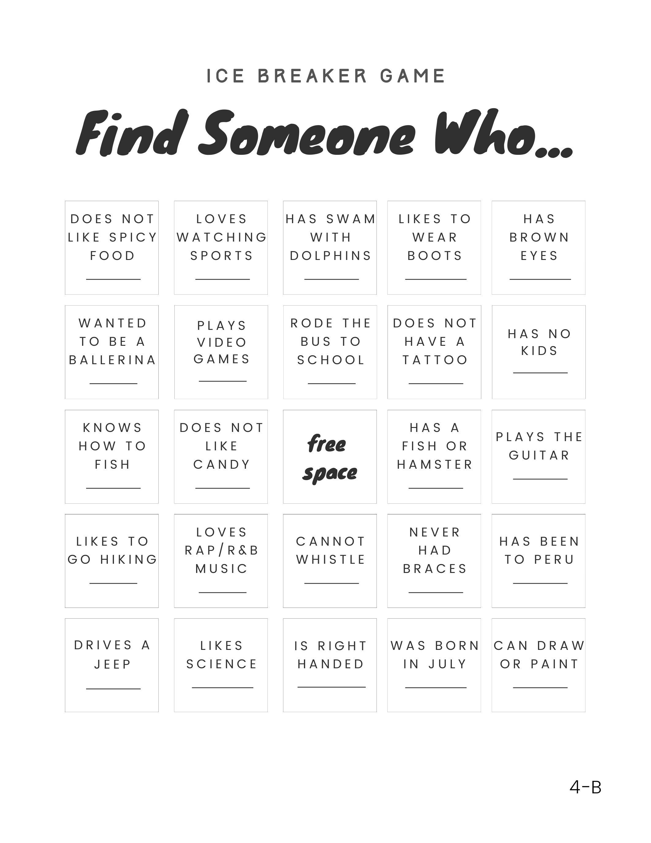 BINGO Ice Breaker Game Find Someone Who Edition Digital Download 2