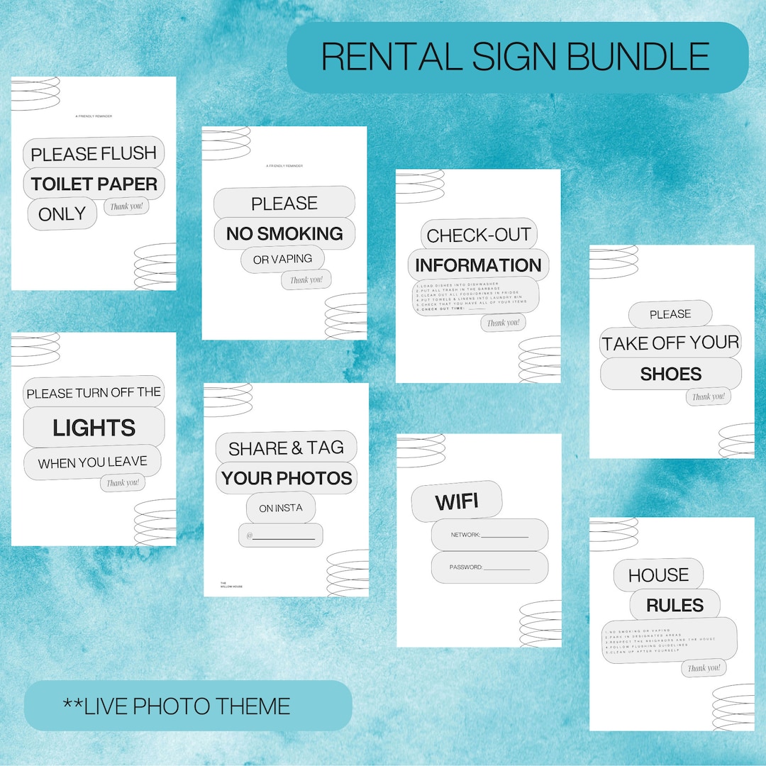Short Term Rental Signs 8 Sheets Design Theme DIGITAL DOWNLOAD - Etsy