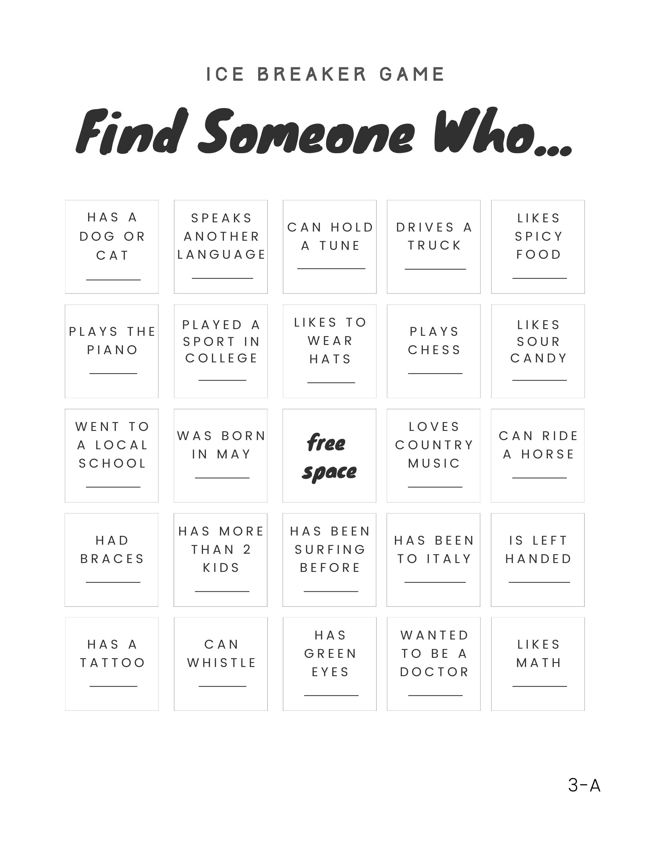 BINGO Ice Breaker Game - Find Someone Who Edition Digital Download ***2 ...