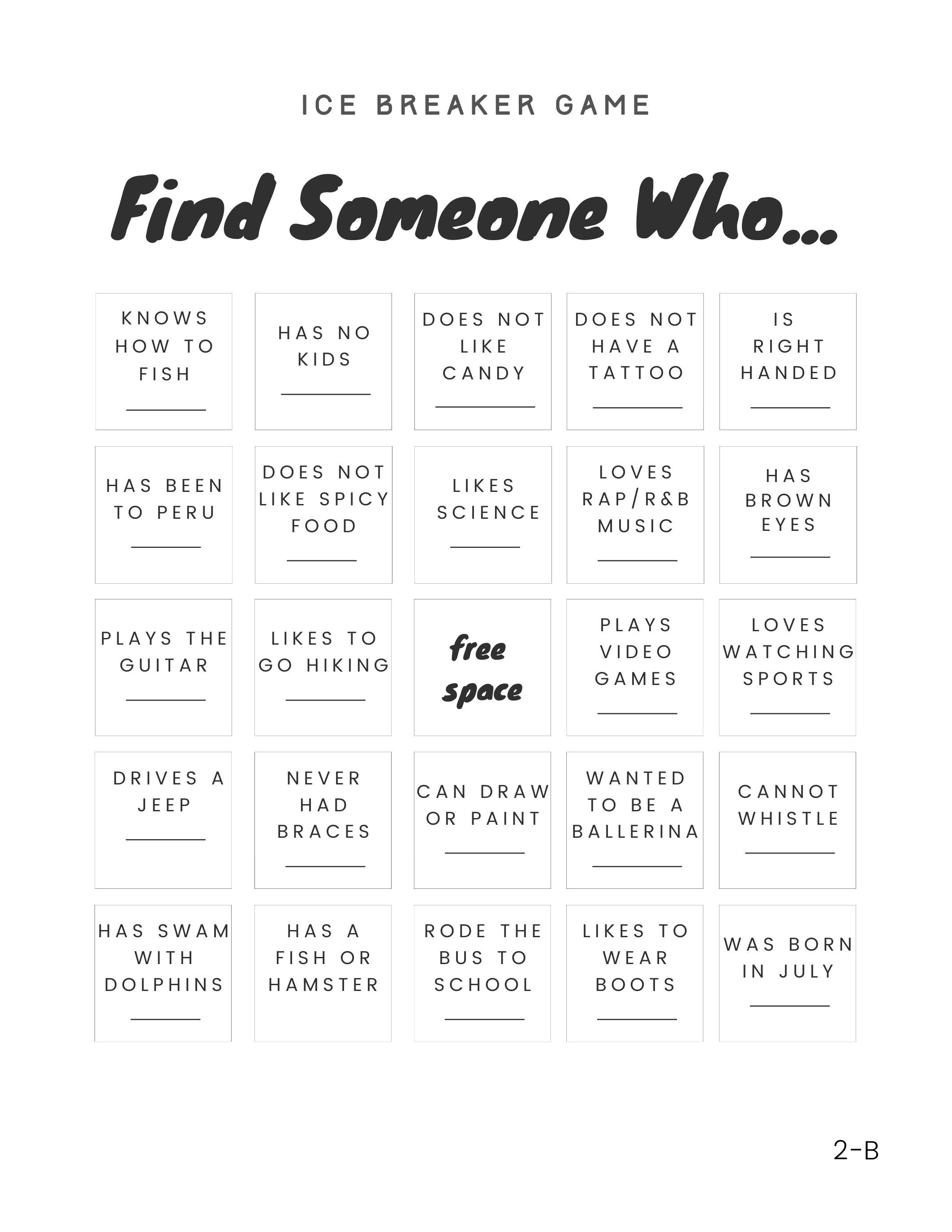 BINGO Ice Breaker Game Find Someone Who Edition Digital Download 2 Full ...