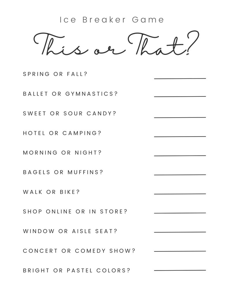 Ice Breaker Game - This or That Edition Digital Download - Etsy