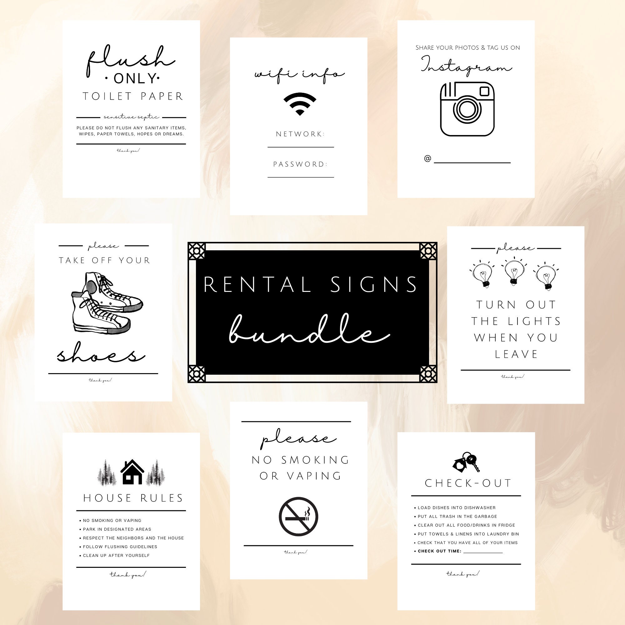 Short or Long Term Rental Signs 8 Sheets Cursive Theme With Write-in ...
