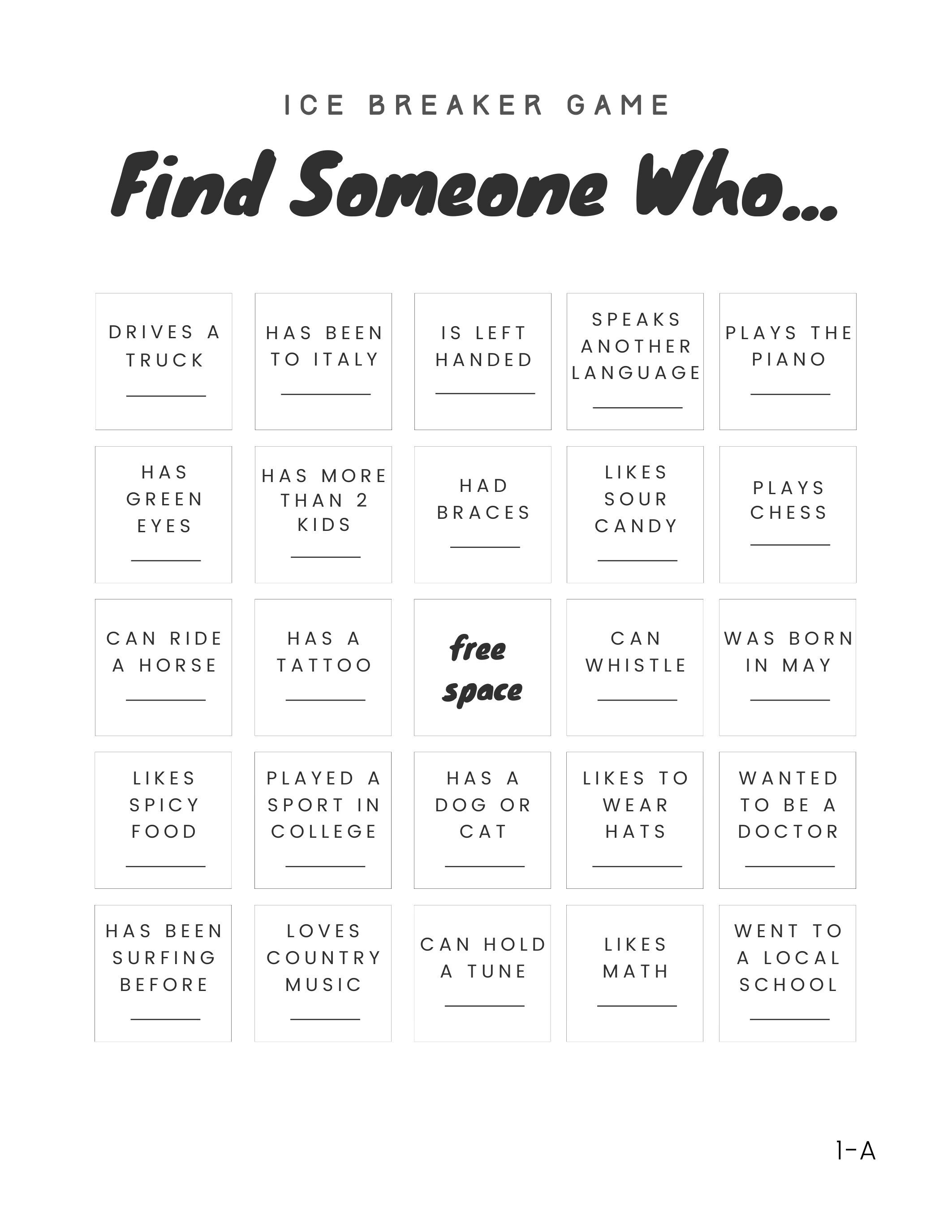 BINGO Ice Breaker Game Find Someone Who Edition Digital Download 2 Full ...