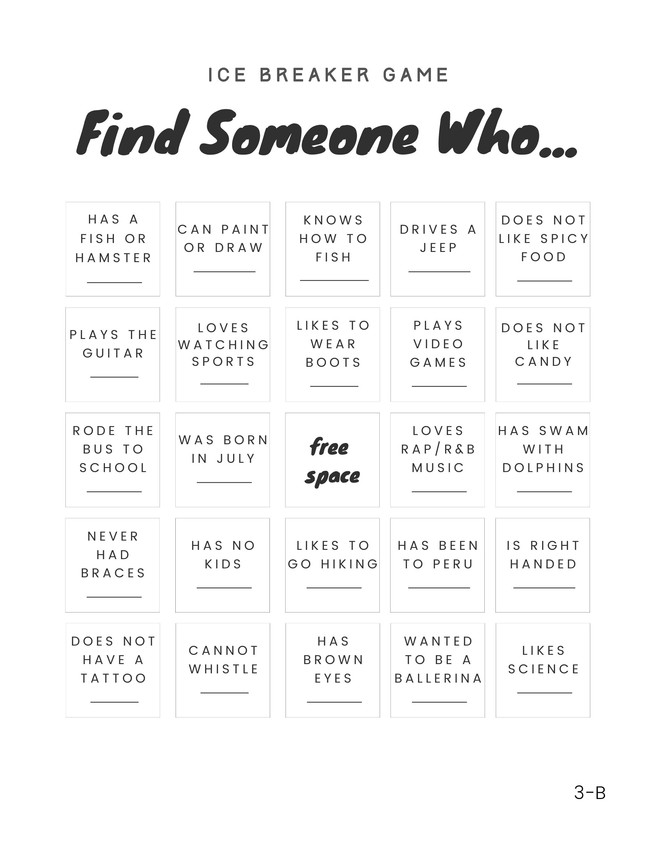 BINGO Ice Breaker Game Find Someone Who Edition Digital Download 2 Full ...