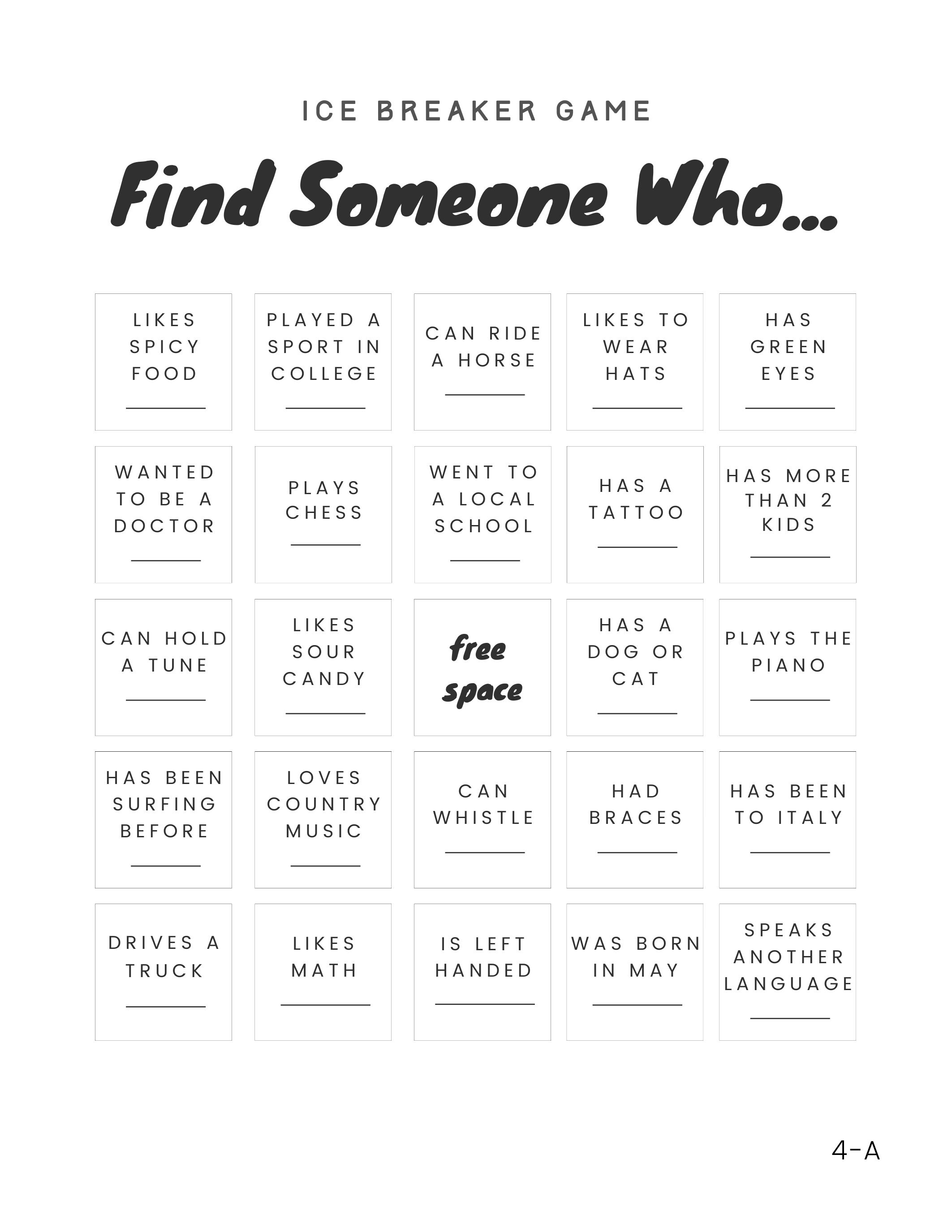 BINGO Ice Breaker Game - Find Someone Who Edition Digital Download ***2 ...