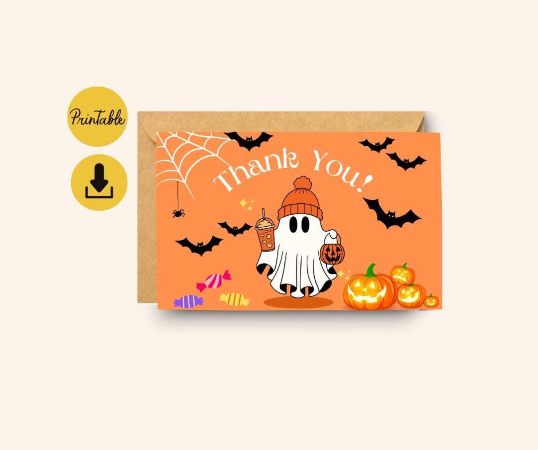 Printable Halloween Thank You Card Thanks Card Pumpkin Thank You Card ...